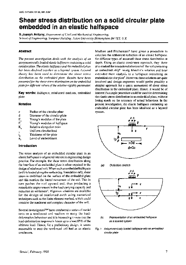 (PDF) Shear stress distribution on a solid circular plate embedded in ...