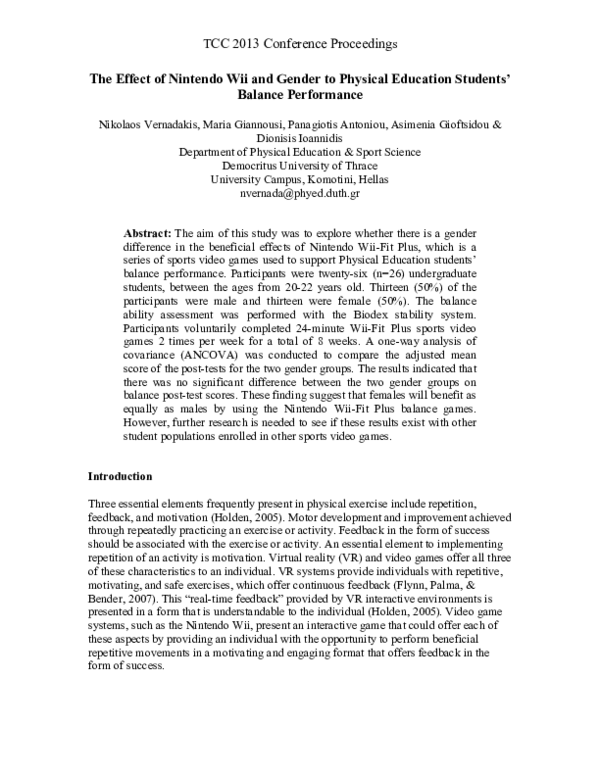(PDF) The Effect of Nintendo Wii and Gender to Physical Education ...