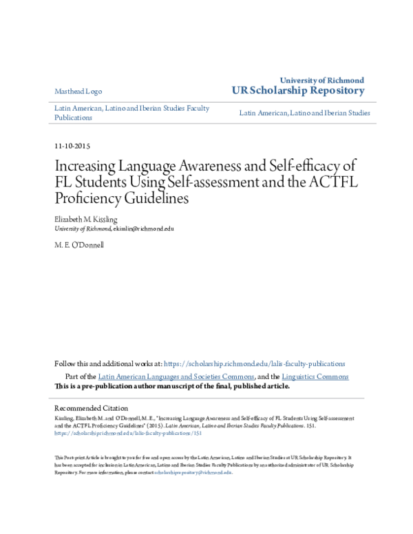 (PDF) Increasing language awareness and self-efficacy of FL students ...
