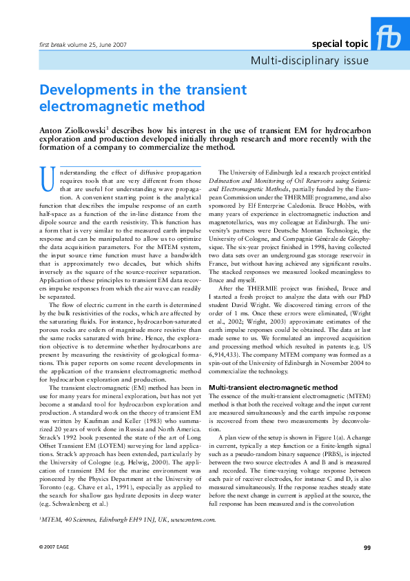 (PDF) Developments in the transient electromagnetic method
