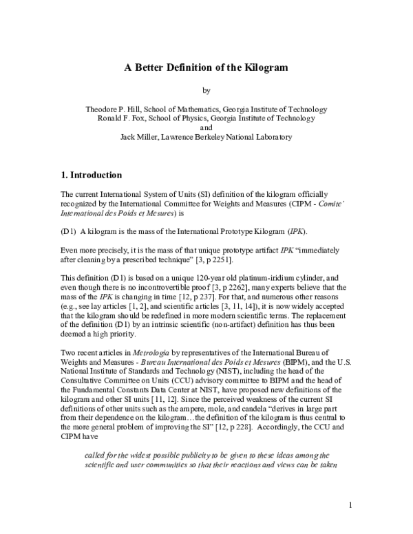 (PDF) Towards a better definition of the kilogram