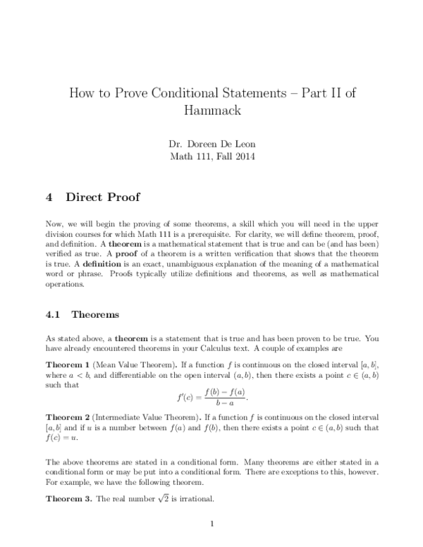 Pdf How To Prove Conditional Statements Part Ii Of Hammack Doreen De Leon 1456
