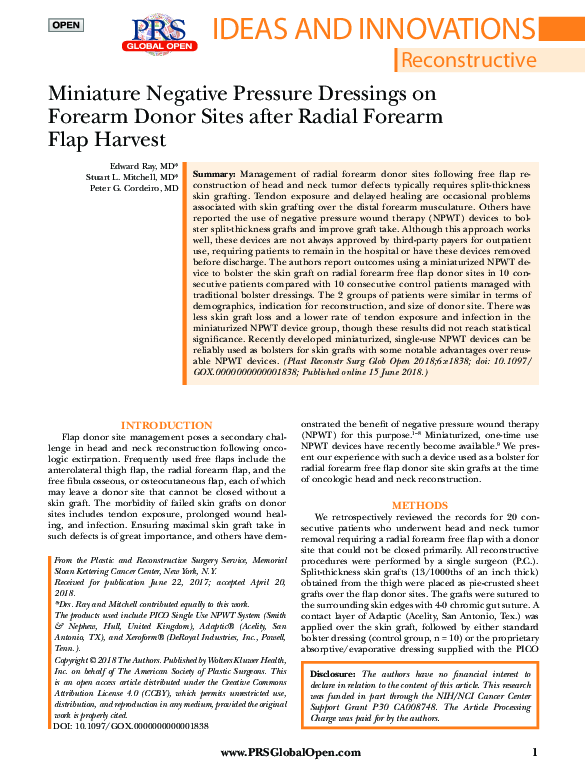 (PDF) Miniature Negative Pressure Dressings on Forearm Donor Sites ...