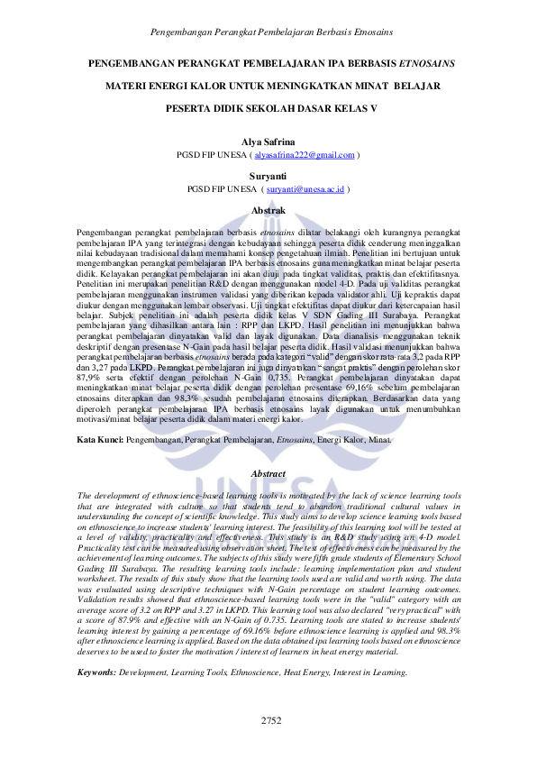 (PDF) Pengembangan Perangkat Pembelajaran Ipa Berbasis Etnosains Materi Energi Kalor Untuk ...