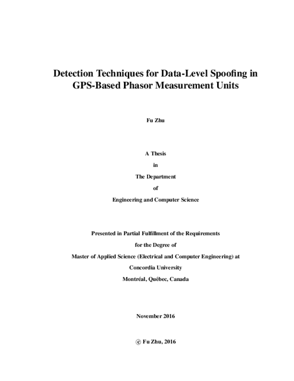 (PDF) Detection techniques for data-level spoofing in GPS-based phasor measurement units
