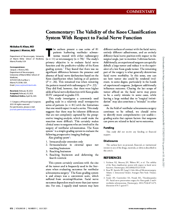 (PDF) Commentary: The Validity of the Koos Classification System With ...