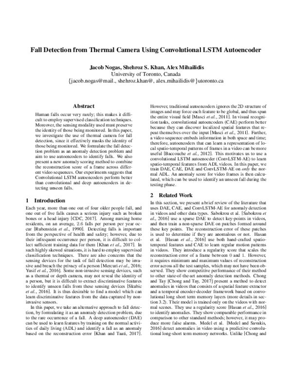 Pdf Fall Detection From Thermal Camera Using Convolutional Lstm Autoencoder