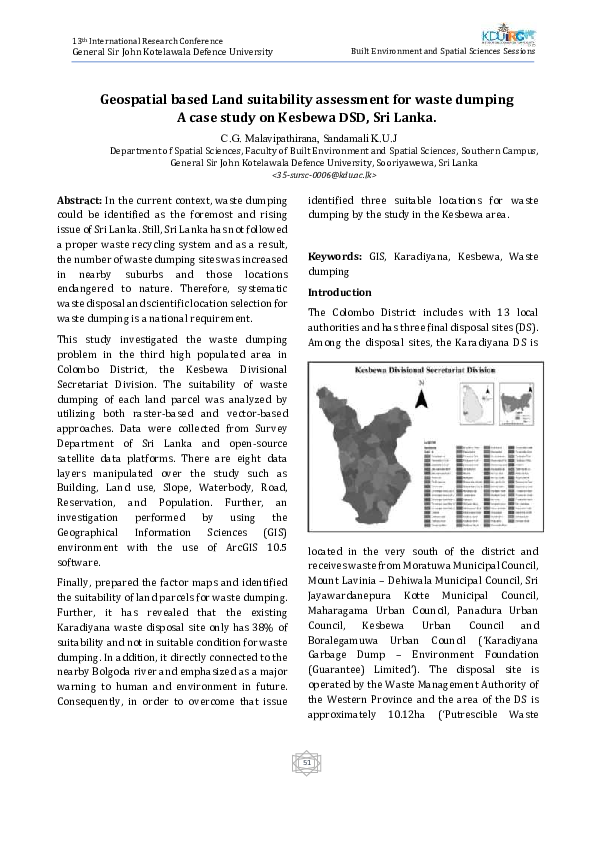 (PDF) Geospatial based Land suitability assessment for waste dumping ...