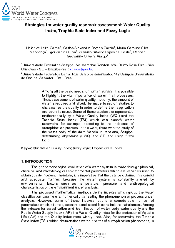 (PDF) Strategies for water quality reservoir assessment : Water Quality Index , Trophic State ...