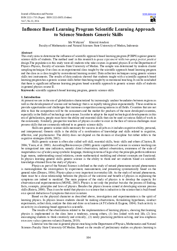 (PDF) Influence Based Learning Program Scientific Learning Approach to ...