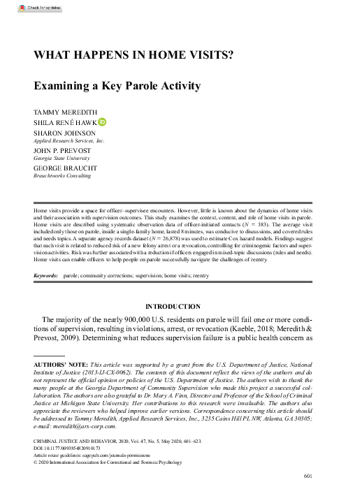 (PDF) What Happens in Home Visits? Examining a Key Parole Activity