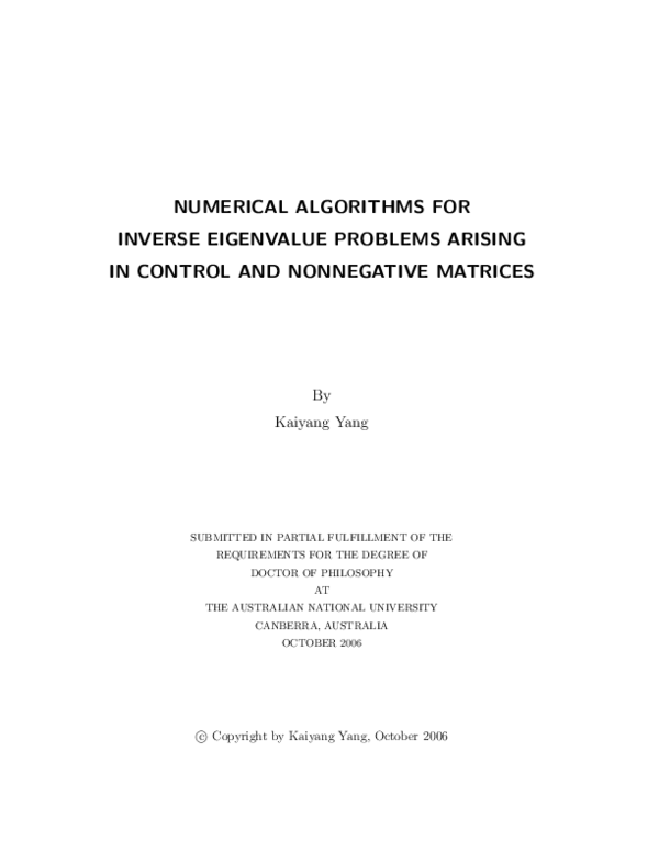 (PDF) Numerical Algorithms for Inverse Eigenvalue Problems Arising in Control and Nonnegative ...