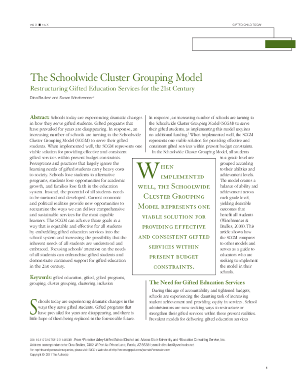 (PDF) The Schoolwide Cluster Grouping Model