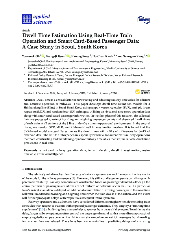 Pdf Dwell Time Estimation Using Real Time Train Operation And Smart Card Based Passenger Data