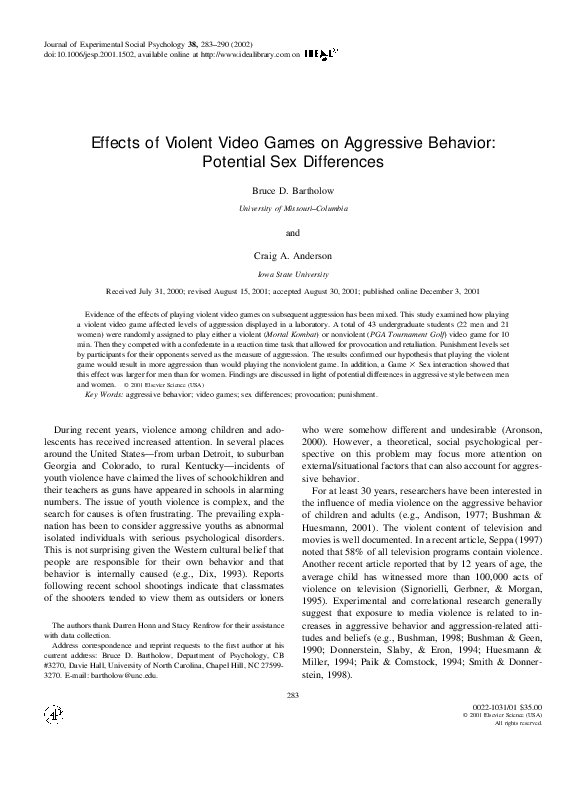 (PDF) Effects of Violent Video Games on Aggressive Behavior: Potential ...