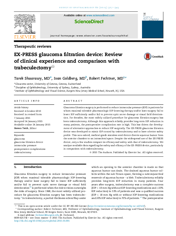 (PDF) EX-PRESS glaucoma filtration device: Review of clinical ...