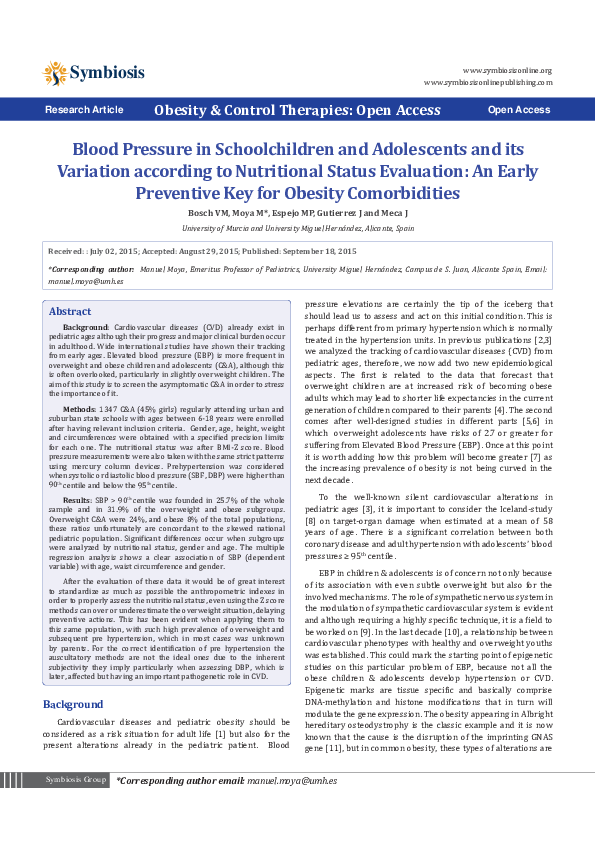 (PDF) Blood Pressure in Schoolchildren and Adolescents and its ...