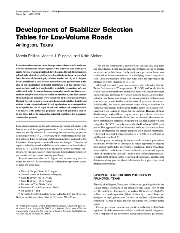 (PDF) Development of Stabilizer Selection Tables for Low-Volume Roads ...