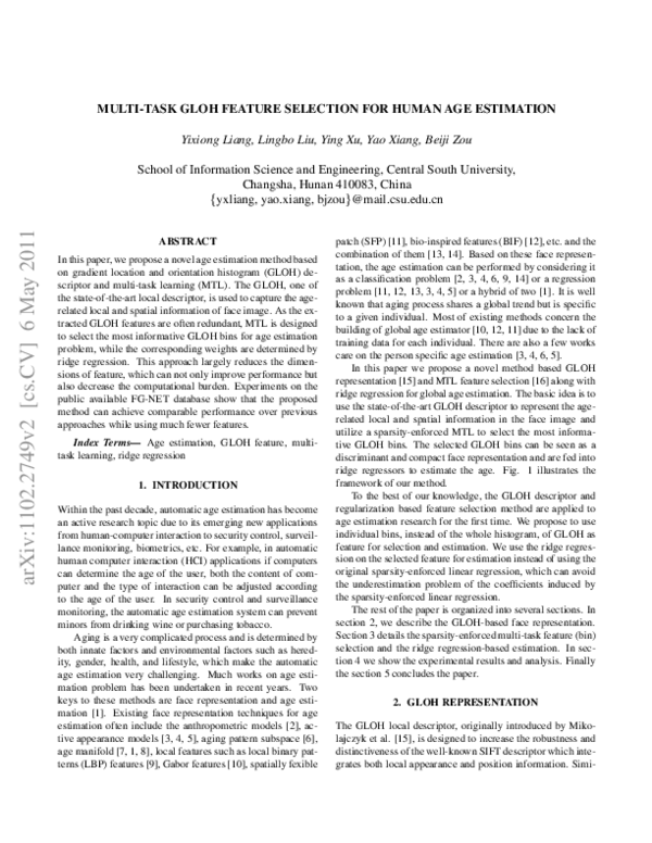 (PDF) Multi-task GLOH feature selection for human age estimation