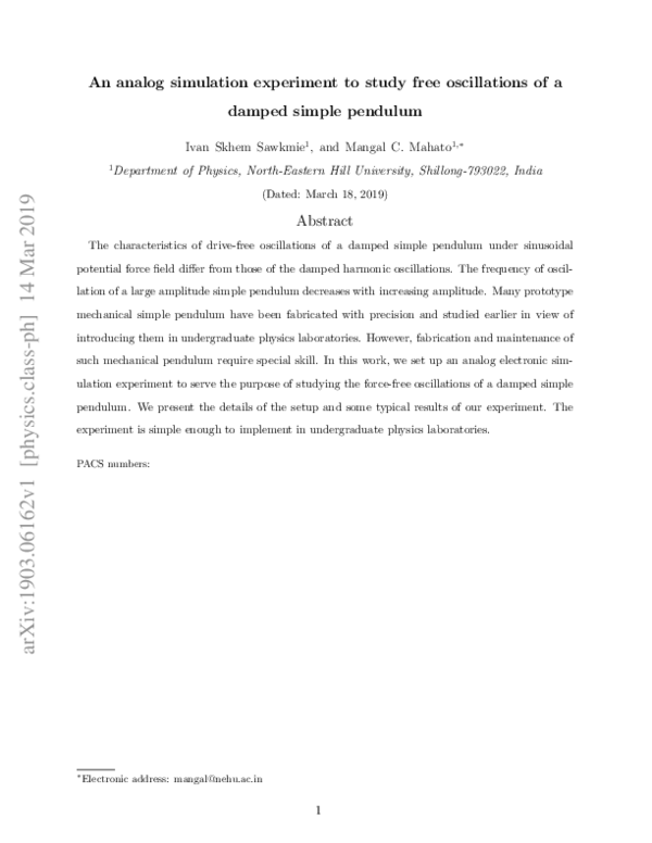 (PDF) An analog simulation experiment to study free oscillations of a ...