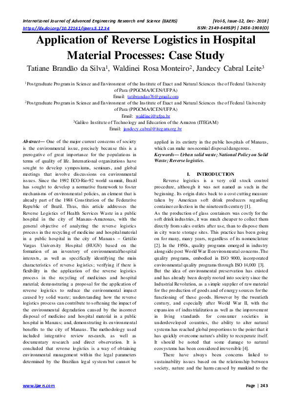 (PDF) Application of Reverse Logistics in Hospital Material Processes ...