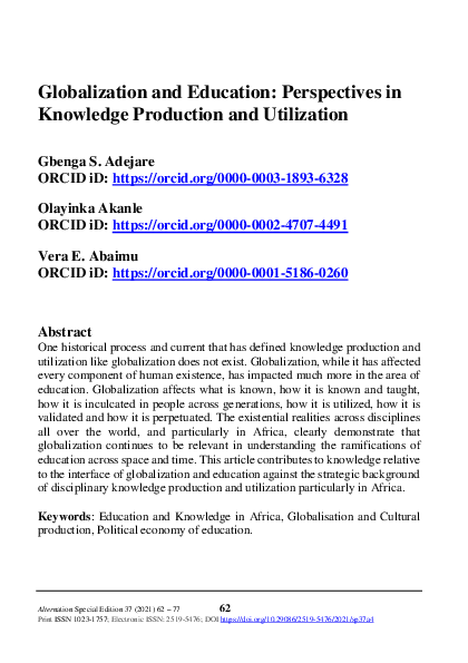 (PDF) Globalization and Education: Perspectives in Knowledge Production and Utilization
