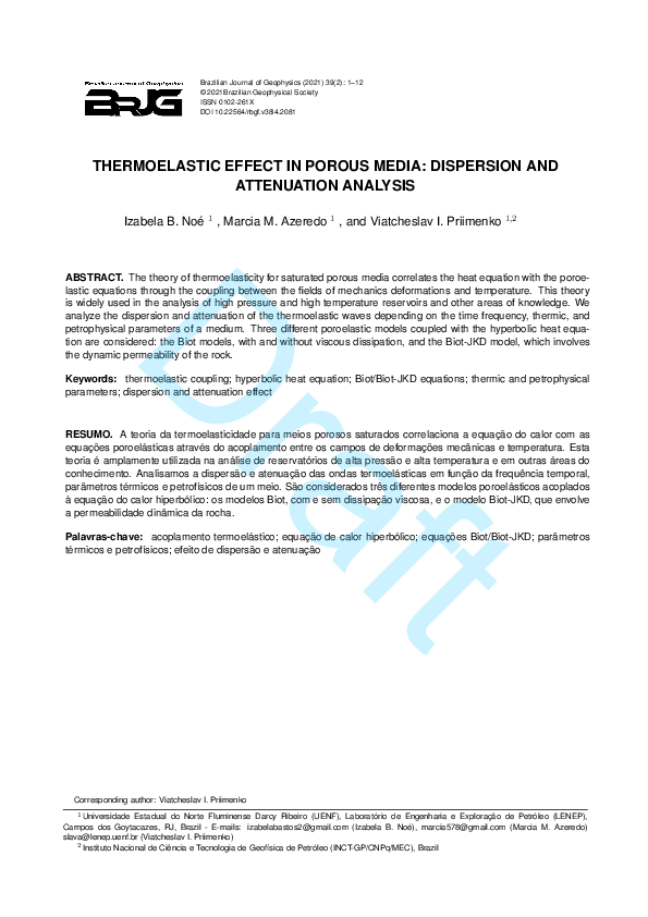 (PDF) Thermoelastic effect in porous media: dispersion and attenuation ...