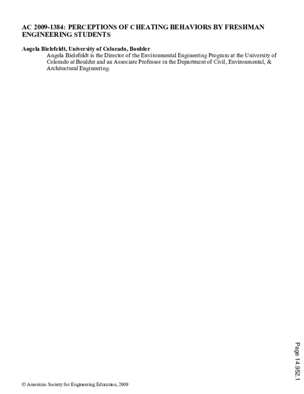(PDF) Perceptions Of Cheating Behaviors By Freshman Engineering Students