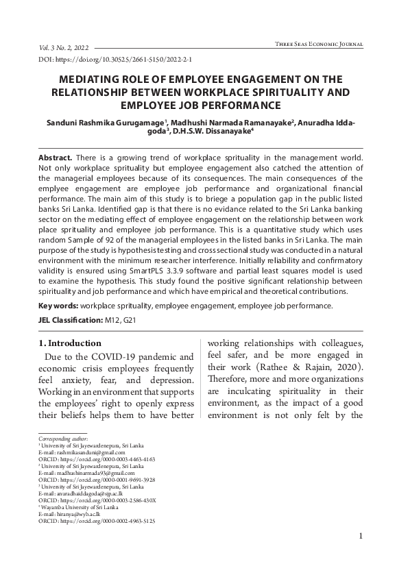 (PDF) Mediating Role of Employee Engagement on the Relationship Between Workplace Spirituality ...