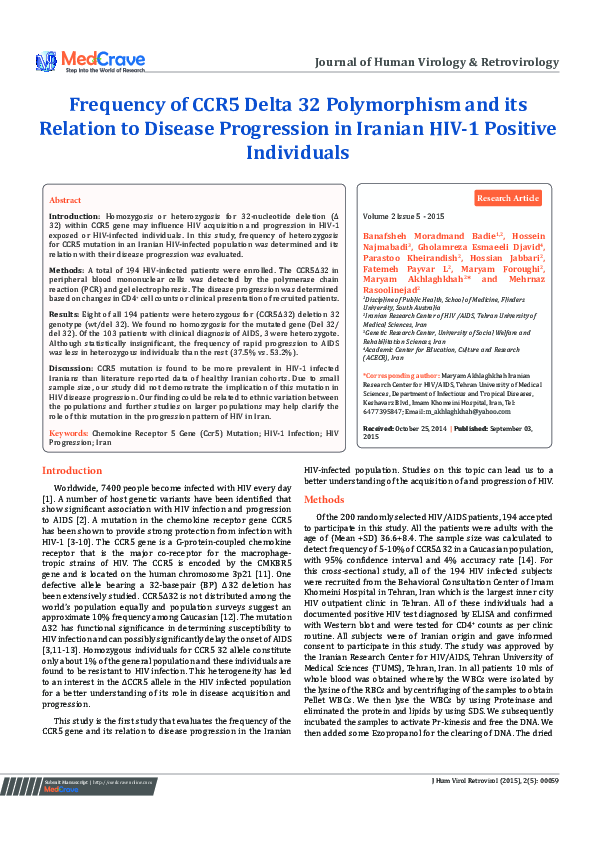 (PDF) Frequency of CCR5 Delta 32 Polymorphism and its Relation to ...