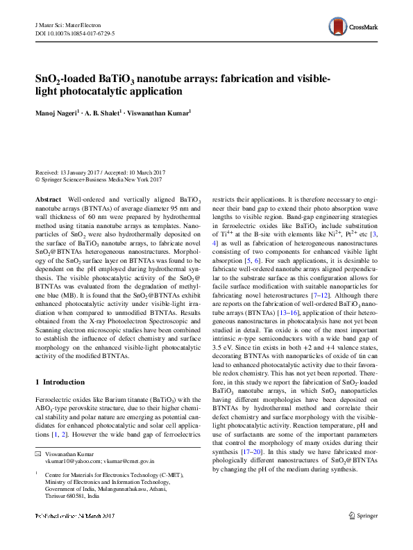 (PDF) SnO2-loaded BaTiO3 nanotube arrays: fabrication and visible-light photocatalytic application