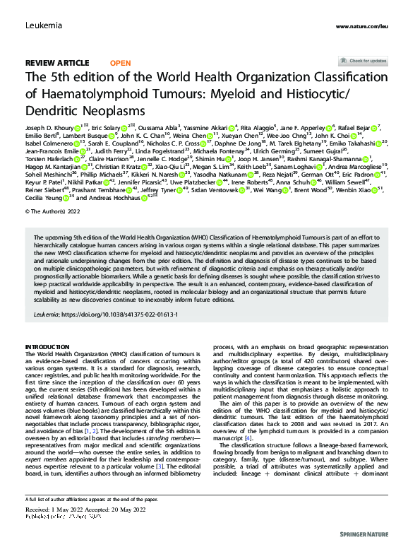 (PDF) The 5th edition of the World Health Organization Classification ...