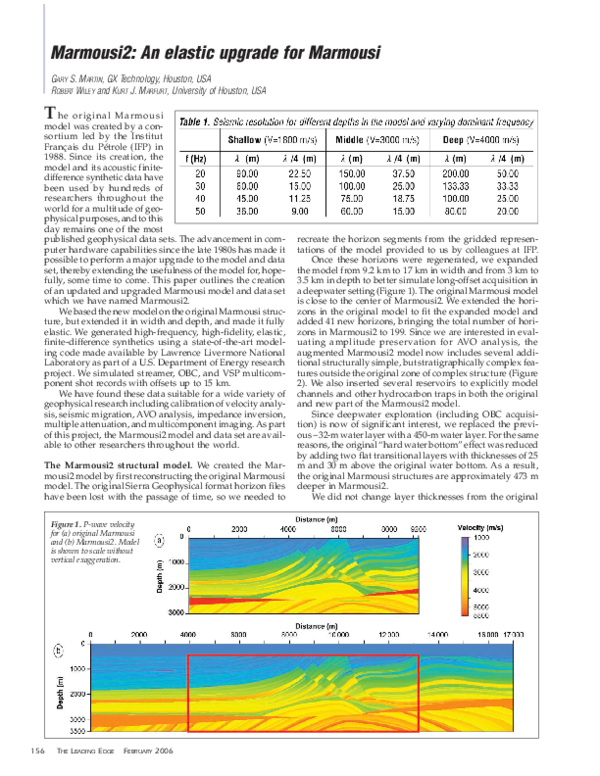 (PDF) Marmousi2: An elastic upgrade for Marmousi