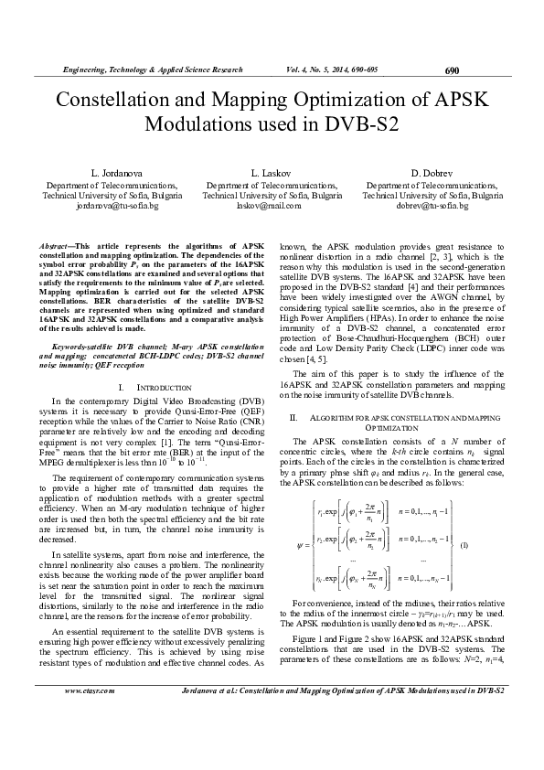 (PDF) Constellation and Mapping Optimization of APSK Modulations used in DVB-S2