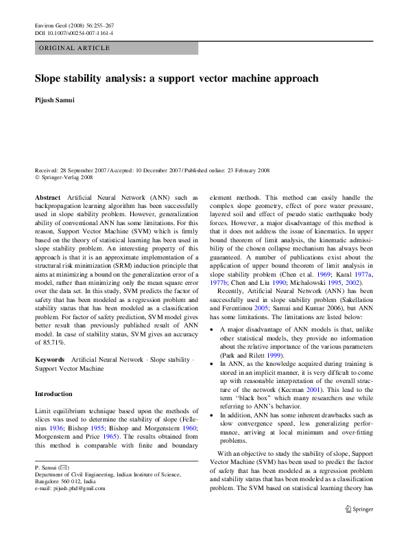 (PDF) Slope stability analysis: a support vector machine approach