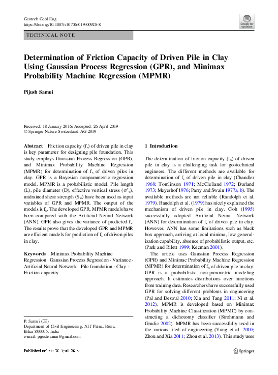 (PDF) Determination of Friction Capacity of Driven Pile in Clay Using Gaussian Process ...