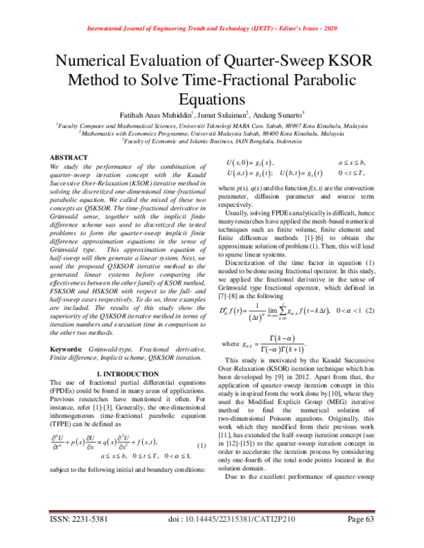 (PDF) Numerical Evaluation of Quarter-Sweep KSOR Method to Solve Time ...