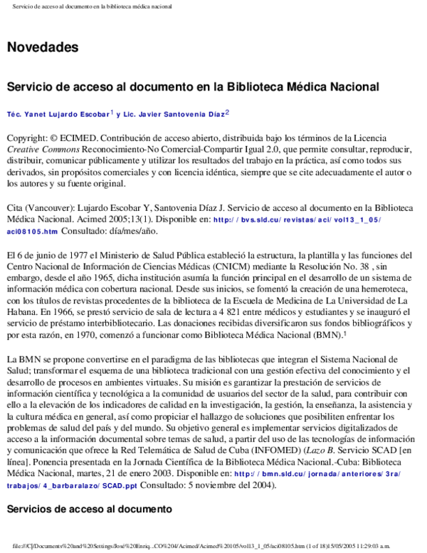 (PDF) Servicio de acceso al documento en la Biblioteca Médica Nacional | Yanet Escobar ...