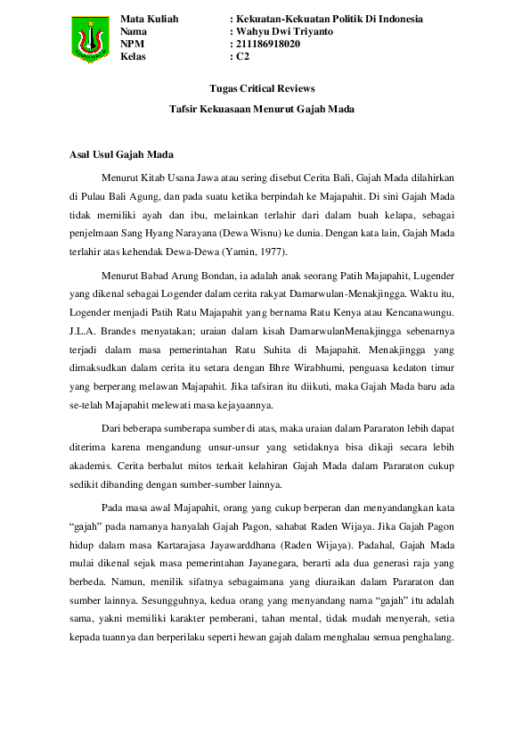 (PDF) Kekuasaan Menurut Gajah Mada