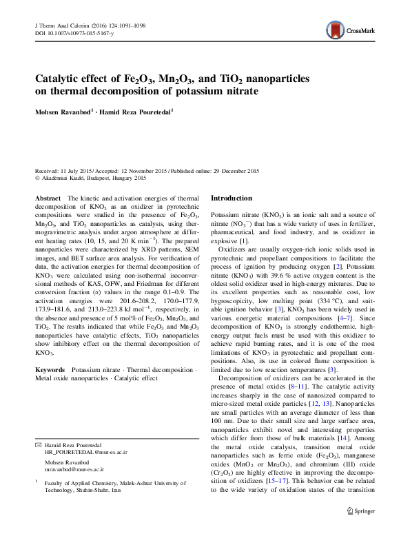 (PDF) Catalytic effect of Fe2O3, Mn2O3, and TiO2 nanoparticles on ...