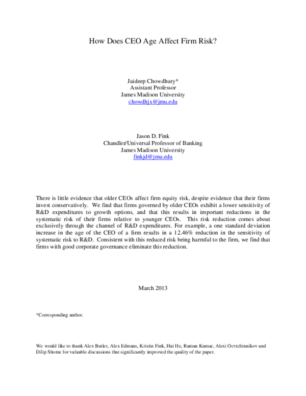 (PDF) How Does CEO Age Affect Firm Risk?