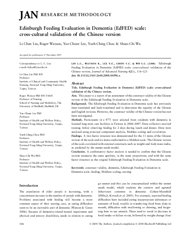 (PDF) Edinburgh Feeding Evaluation in Dementia (EdFED) scale: cross ...
