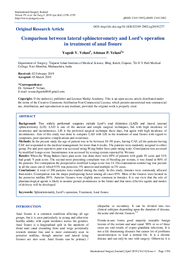 (PDF) Comparison between lateral sphincterometry and Lord’s operation ...