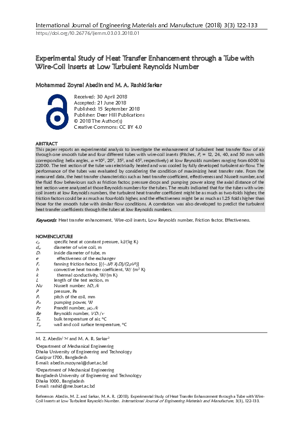 (PDF) Experimental Study of Heat Transfer Enhancement through a Tube ...