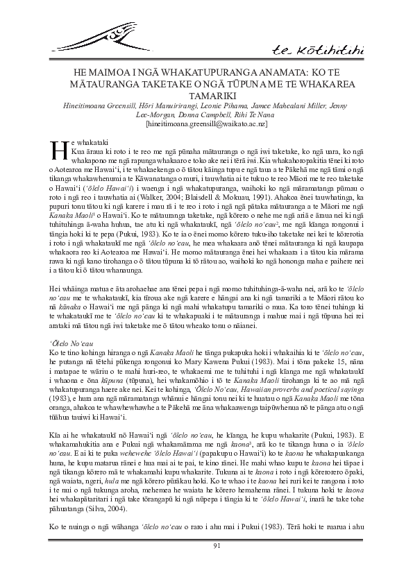 (PDF) He maimoa i ngā whakatupuranga anamata: Ko te mātauranga taketake ...