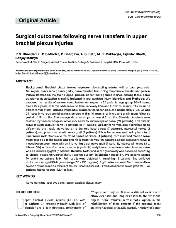 (PDF) Surgical outcomes following nerve transfers in upper brachial ...