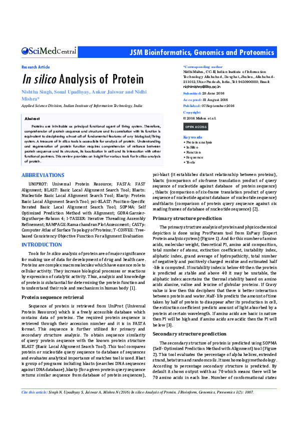 Pdf In Silico Analysis Of Protein