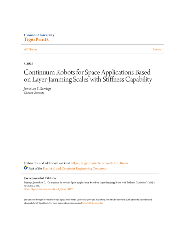 Pdf Continuum Robots For Space Applications Based On Layer Jamming