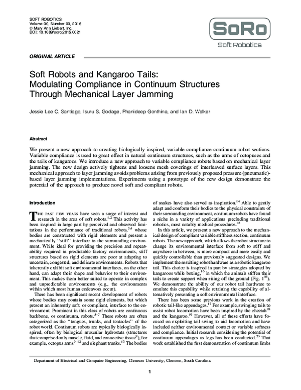 Pdf Soft Robots And Kangaroo Tails Modulating Compliance In Continuum Structures Through