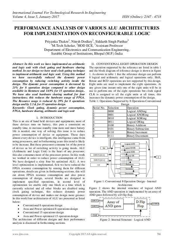 (PDF) Performance Analysis of Various Alu Architectures for Implementation on Reconfigurable Logic